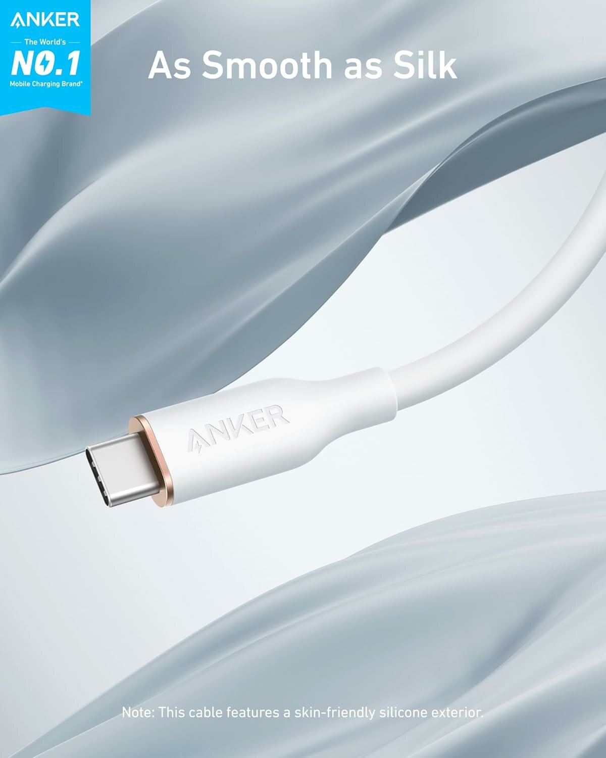 Кабель Anker Powerline III Flow, USB-C, 240Вт, длина 1,8м, силикон, белый