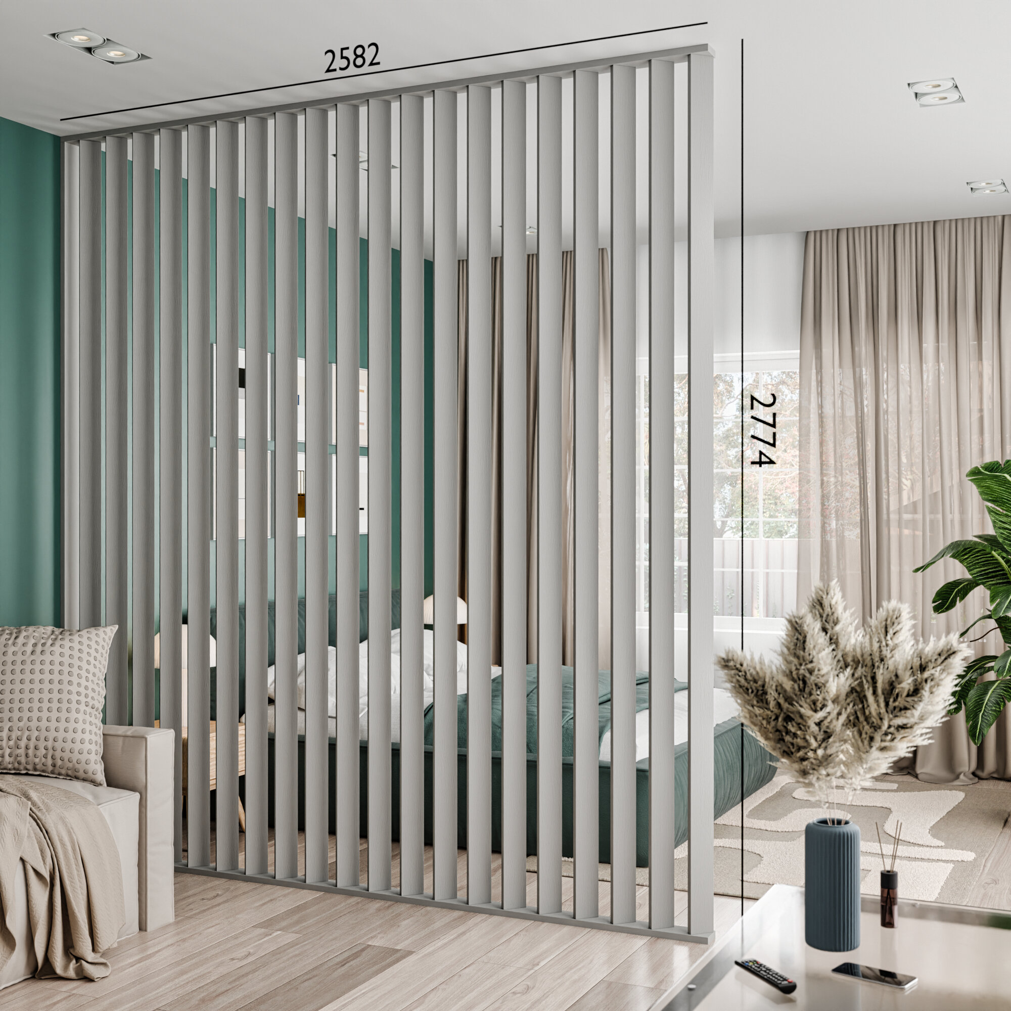 Перегородка для зонирования пространства шириной 255 см, ЛДСП , светло-серый