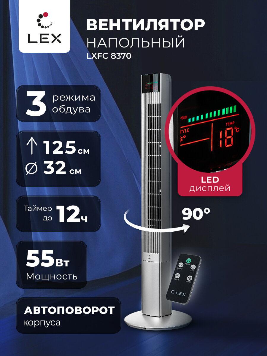 Вентилятор напольный LEX LXFC 8370, 3 скорости потока воздуха