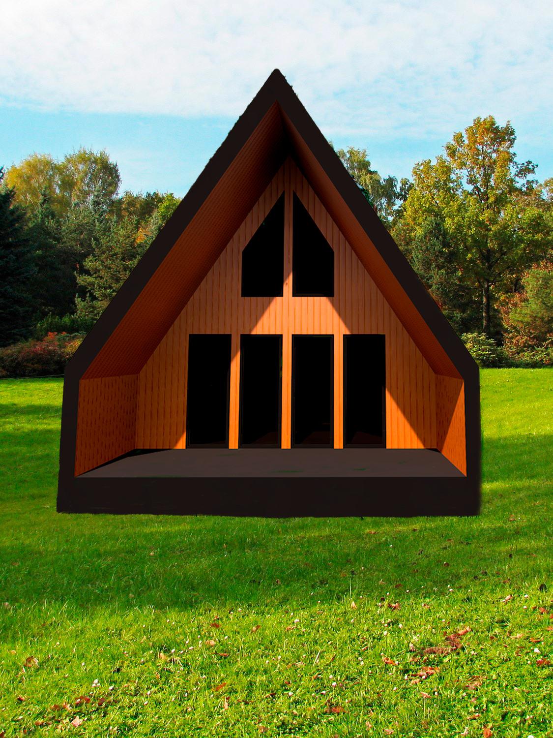 Проект каркасного дома шалаша с террасой и вторым светом 11,09х6,0 м