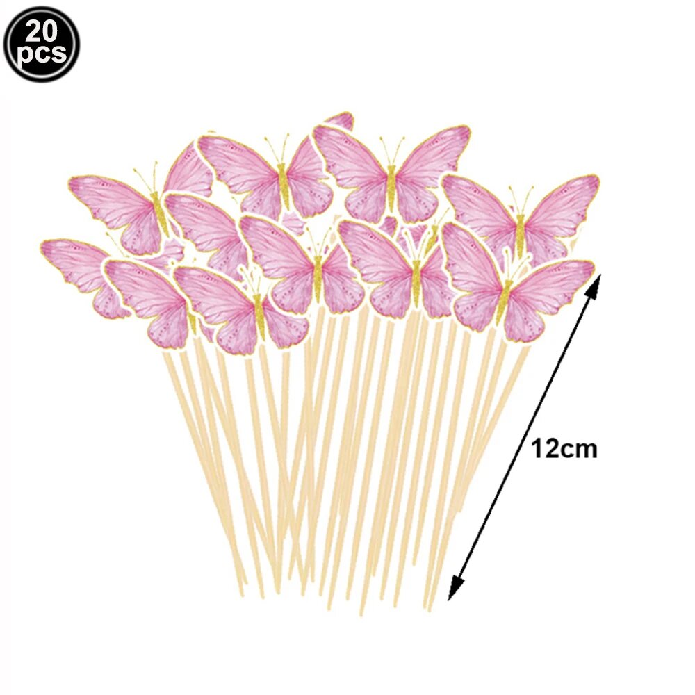 Бабочка кекс топперы розовый фиолетовый Розовый, 20pcs Pink toppers