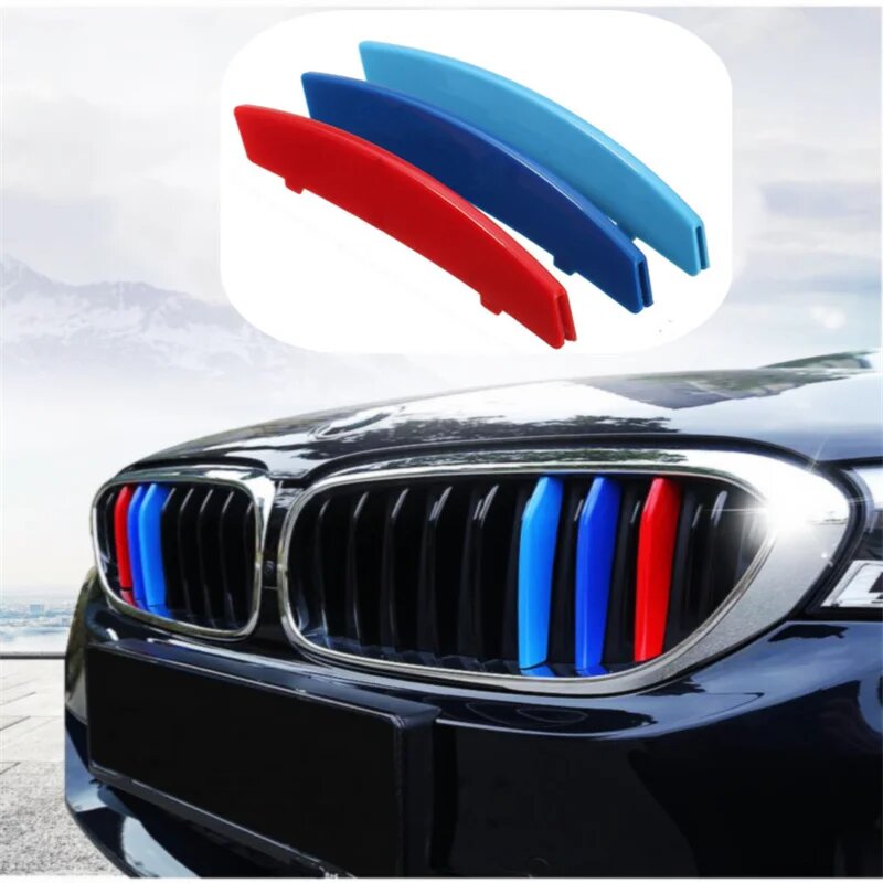 3D M автомобильный Стайлинг, передняя решетка автомобиля, спортивные полоски, чехол для BMW 5 E60 2004-2010, трехцветная полоса с средней сеткой, пряжка средней сетки
