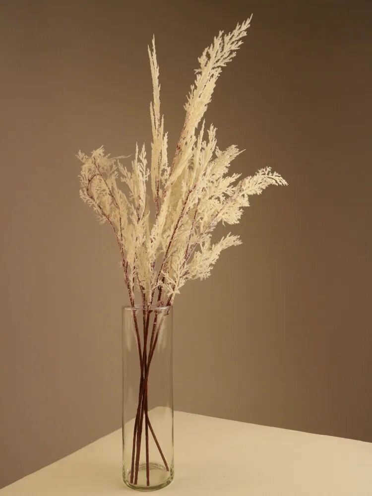 Искусственные цветы для декора ветка туи заснеженная светло бежевая новогодняя 85 см премиум