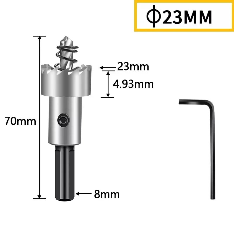 Сверло спиральное 23mm, HSS, 70mm, 8mm, 4.93mm