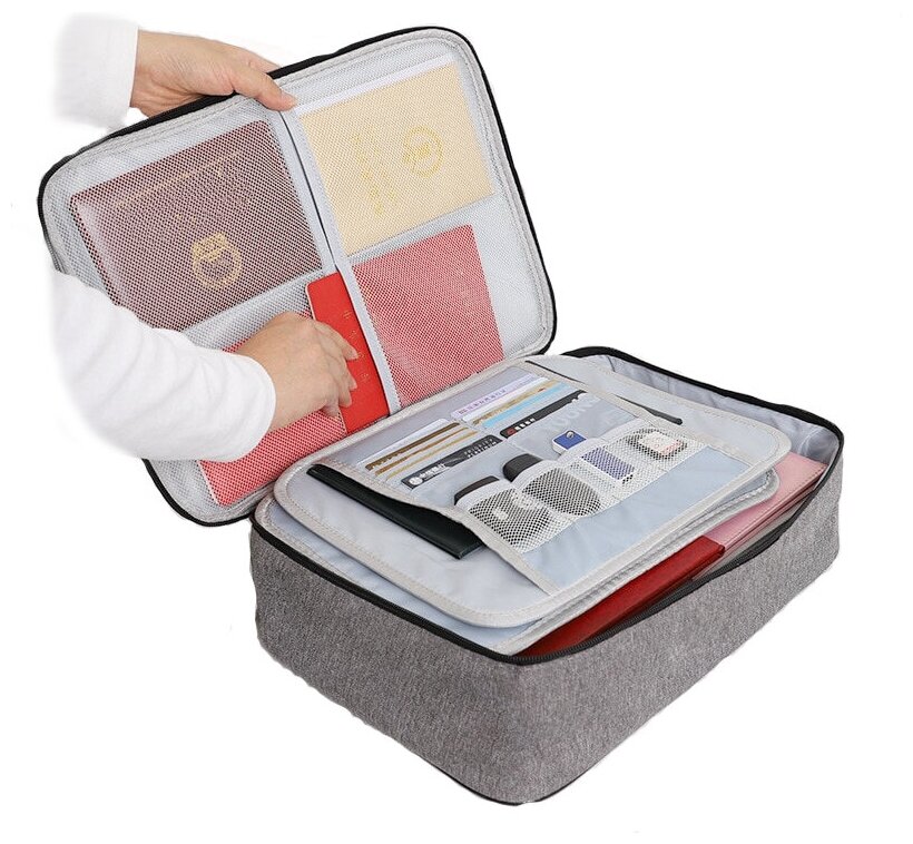 Органайзер для документов А4 с кодовым замком и файлами, дорожный, папка сумка в поездку (Серый)
