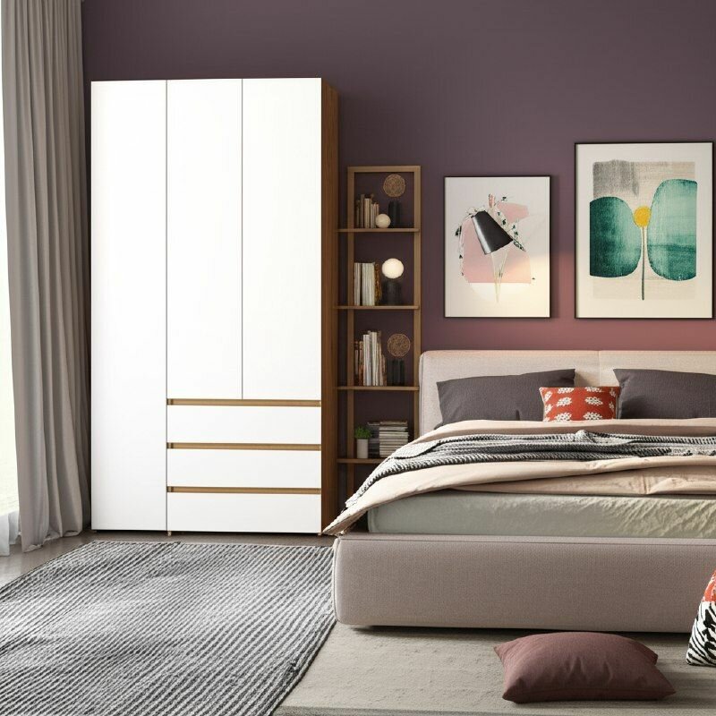 Шкаф комбинированный трех створчатый, Некст-1, с ящиками, 120*46*210 см, цвет Дуб Золотой/Белый