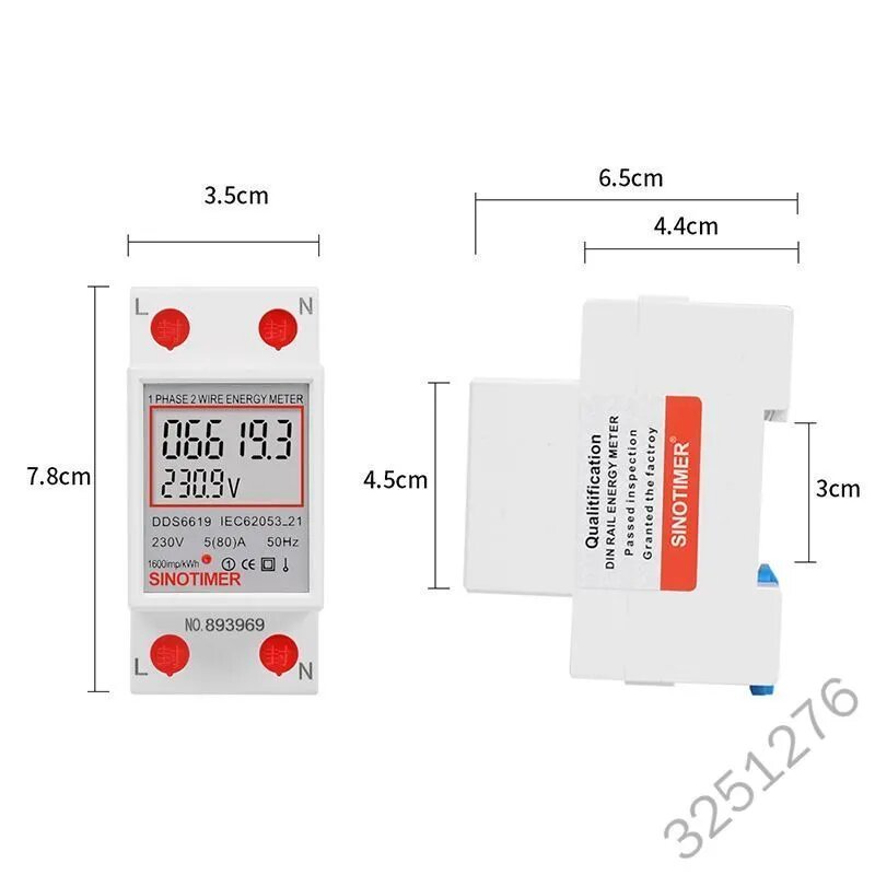 Счетчик электроэнергии DDS6619 для однофазной сети 230V 5(80)A 50Hz, однотарифный — фото 1