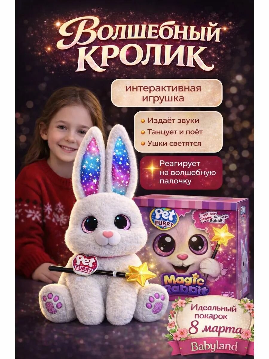 Интерактивная мягкая игрушка Кролик с волшебной палочкой