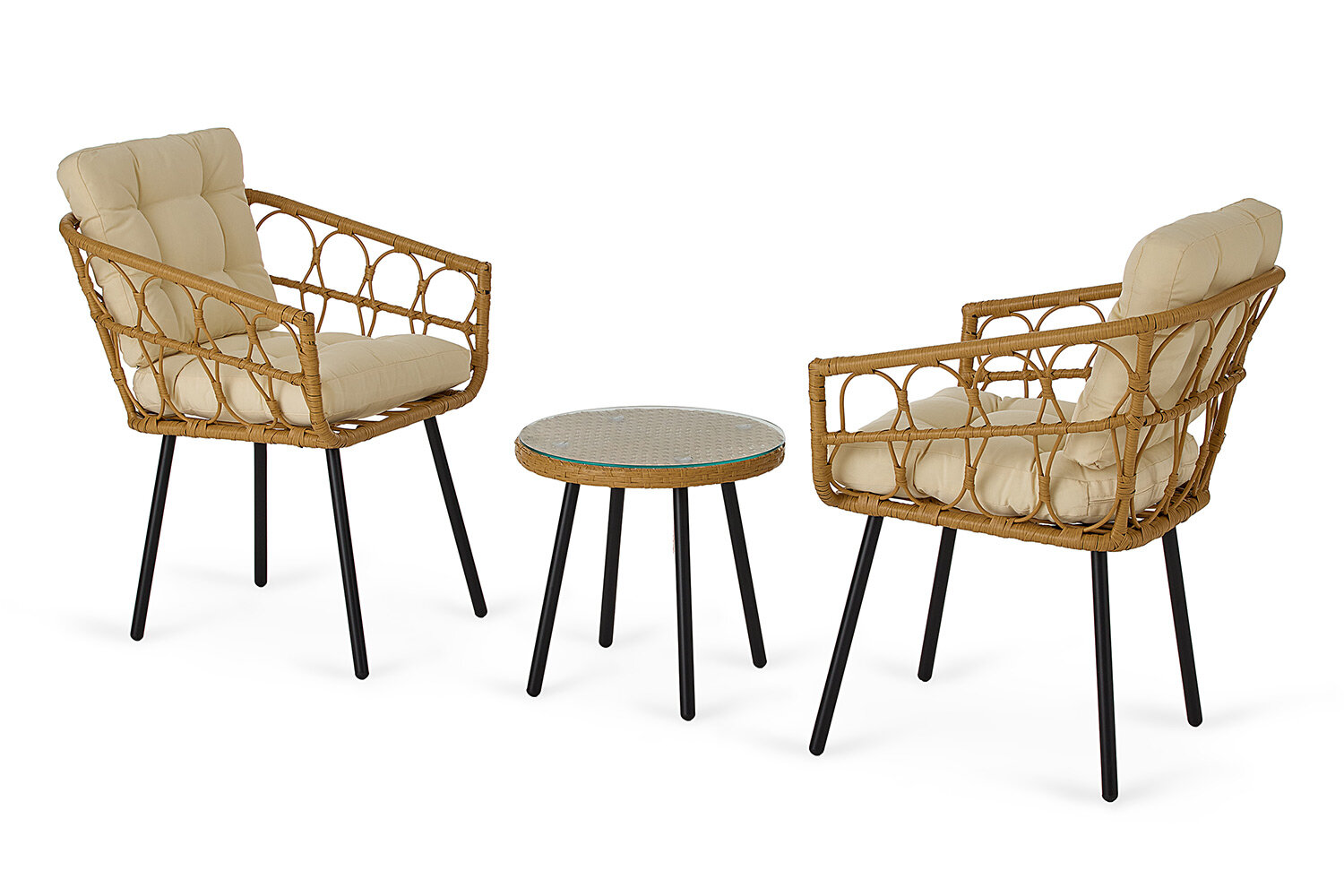 Набор садовой мебели HOFF Kent, столик + 2 кресла, цвет чёрный, бежевый