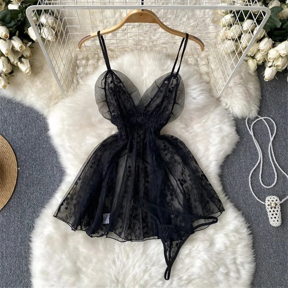 Сексуальная Женская Ночная Рубашка Без Рукавов С Открытой Спиной И Цветочным Черный, S, QD192-Black