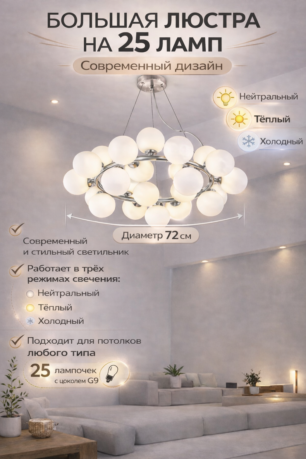 Люстра DS LIGHTING 030/25 G9 Никель