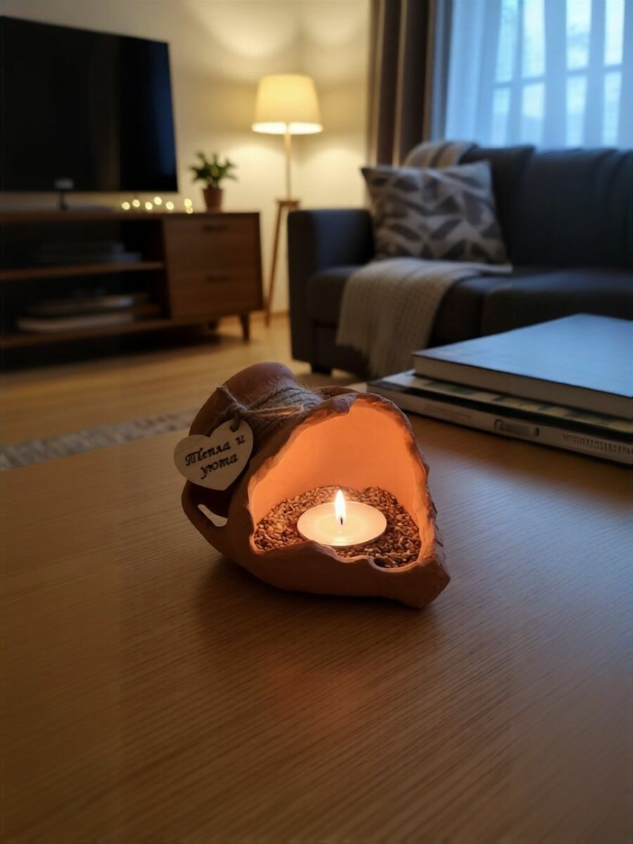 Подсвечник "Амфора", керамика, цвет тростниковый сахар, настольный, экологичный, прекрасный подарок себе и любимым