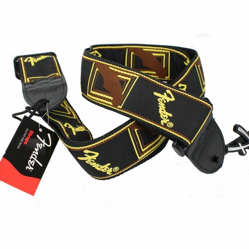 FENDER 2' MONOGRAMMED B/Y/B STRAP ремень для гитары черный/коричн./черный