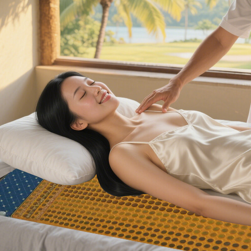 Желтый одиночный матрас с отрицательными ионами, термостатом и подогревом, из натурального камня и минеральных частиц