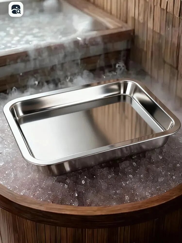 Поддон-испаритель из нержавеющей стали27*20*1.8 см, утолщённый, для соляных брикетов в баню/сауну