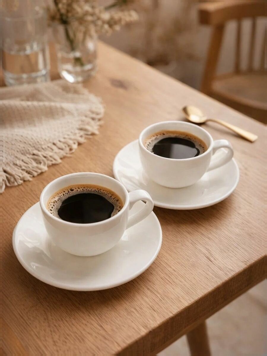 Набор кофейные пары 2 шт, малые, эспрессо белый Wilmax 80 мл. Ударопрочный, профессиональный фарфор.