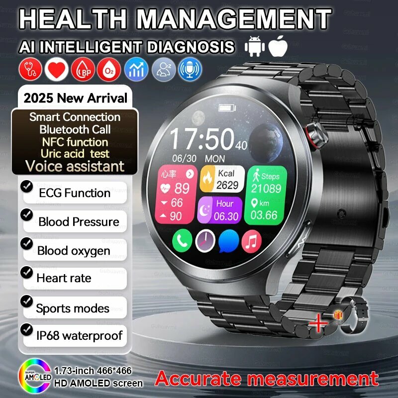Умные часы мужские 2025 Black Steel ECG
