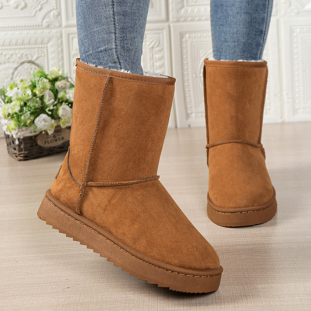 Большие зимние ботинки для женщин 2025 года, теплые зимние ботинки из хлопка с бархатной подкладкой, высокие ботинки для снега