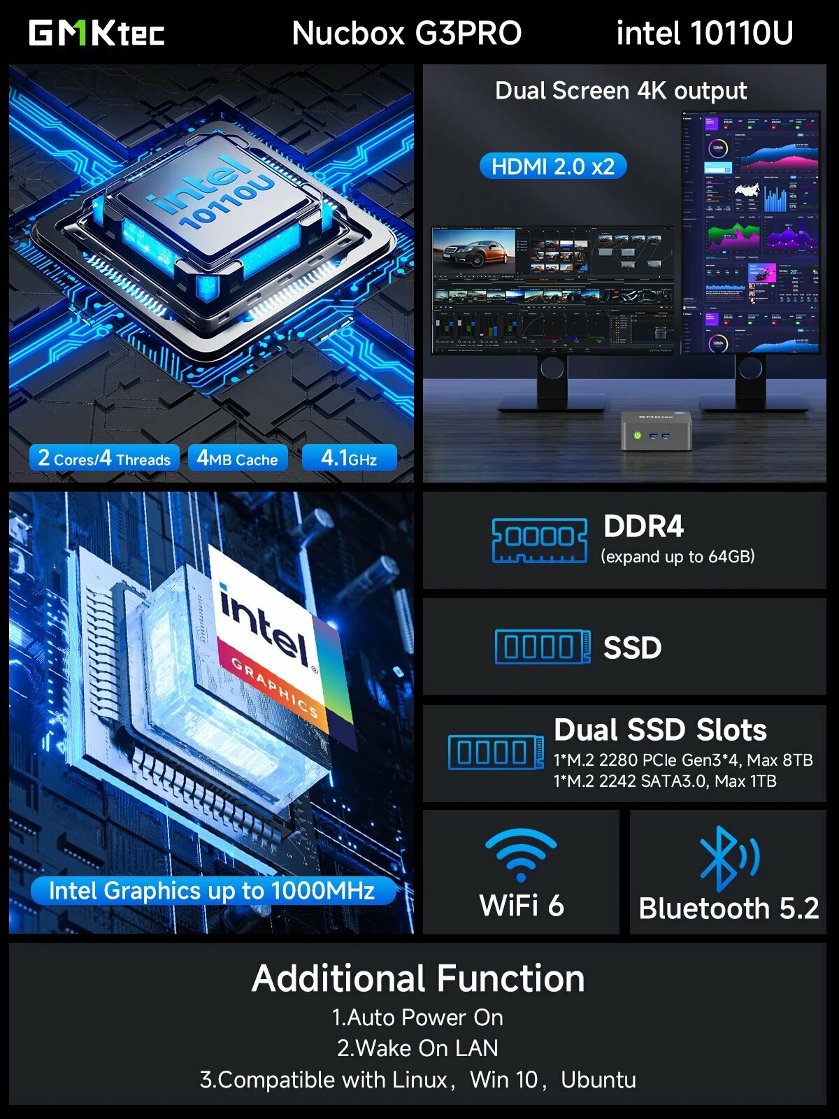 Мини-ПК GMKtec G3 Pro Intel Core i3-10110U NO RAM NO SSD NO OS, EU — фото 1