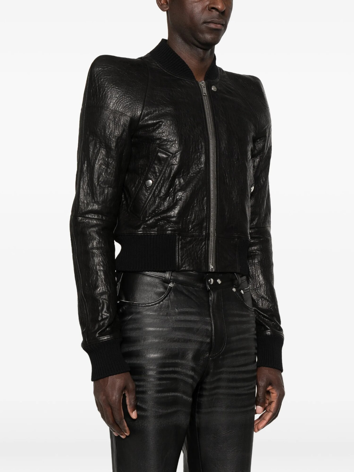 Куртка Rick Owens Structured-shoulder leather jacket, размер 48, black/black — фото 1