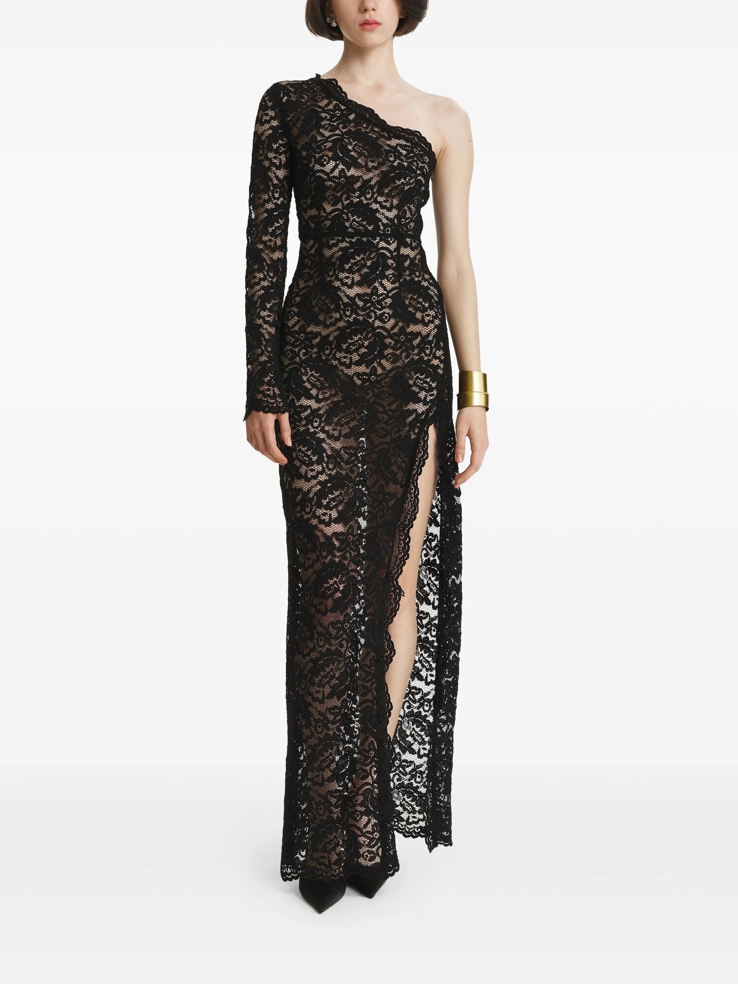 Платье One-shoulder lace-overlay maxi dress
