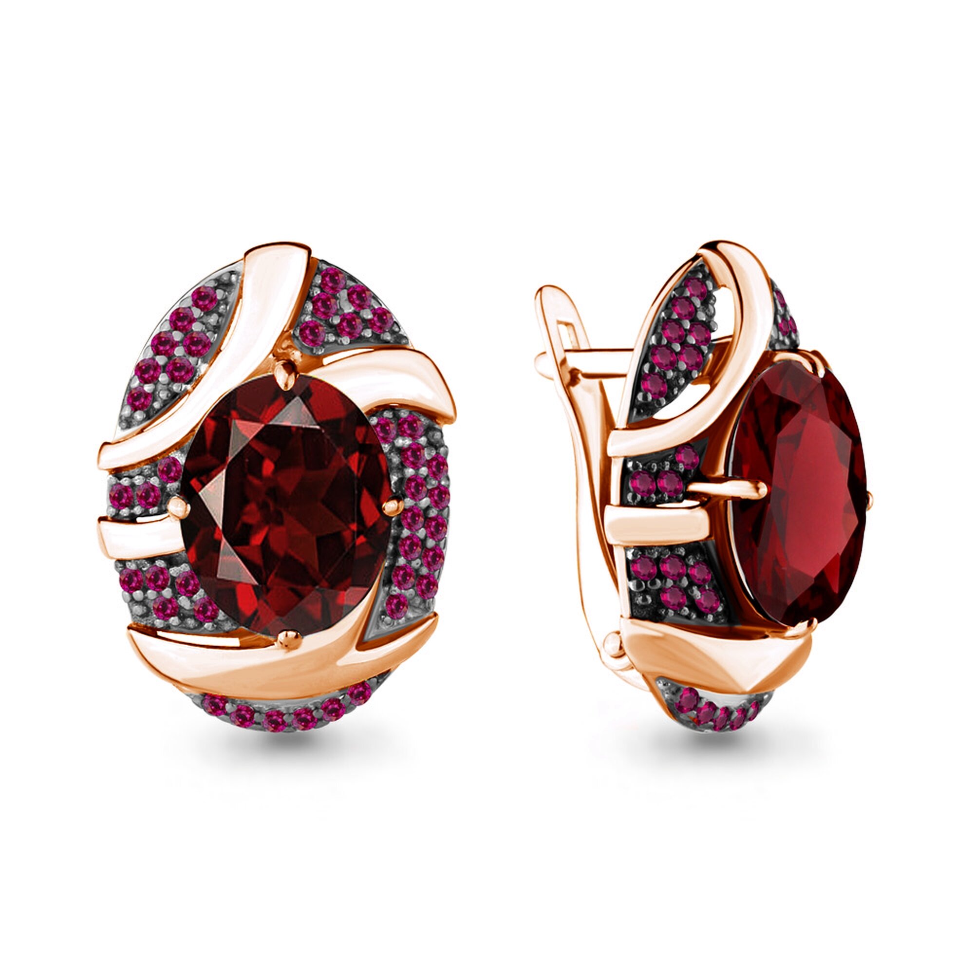 Серьги, серебро, 925 проба, золочение, гранат