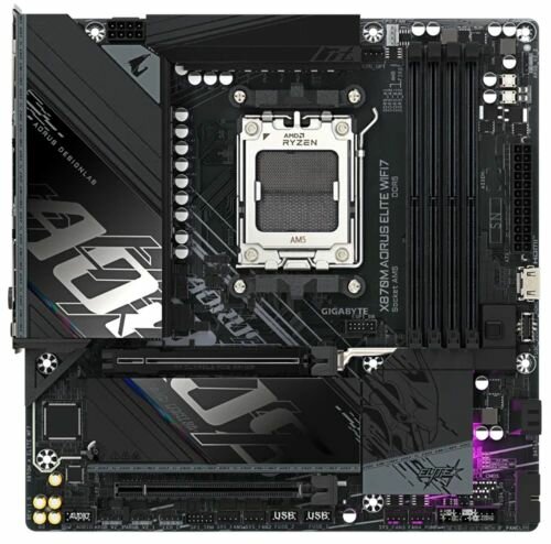Материнская плата GIGABYTE X870M AORUS ELITE WIFI7 - AM5, AMD X870, 4xDDR5-5200 МГц, 1xPCI-Ex16, 2xM.2, Micro-ATX