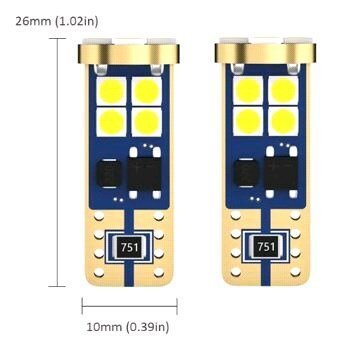 Лампа светодиодная 12V T10 бесцок. 12 диодов белая (W5W) CANBUS (обманка), 12/24V, l биполярная PRO блистер 0