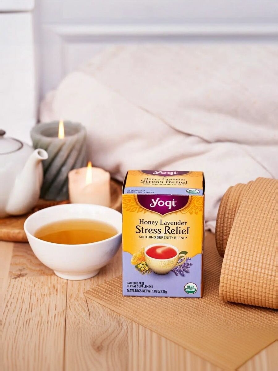 Yogi Tea, Stress Relief, мед и лаванда, без кофеина, 16 чайных пакетиков, 29 г