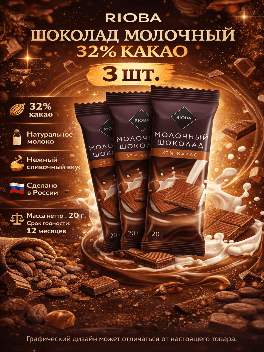 RIOBA Шоколад молочный 32% какао, 20г x 3 упаковки