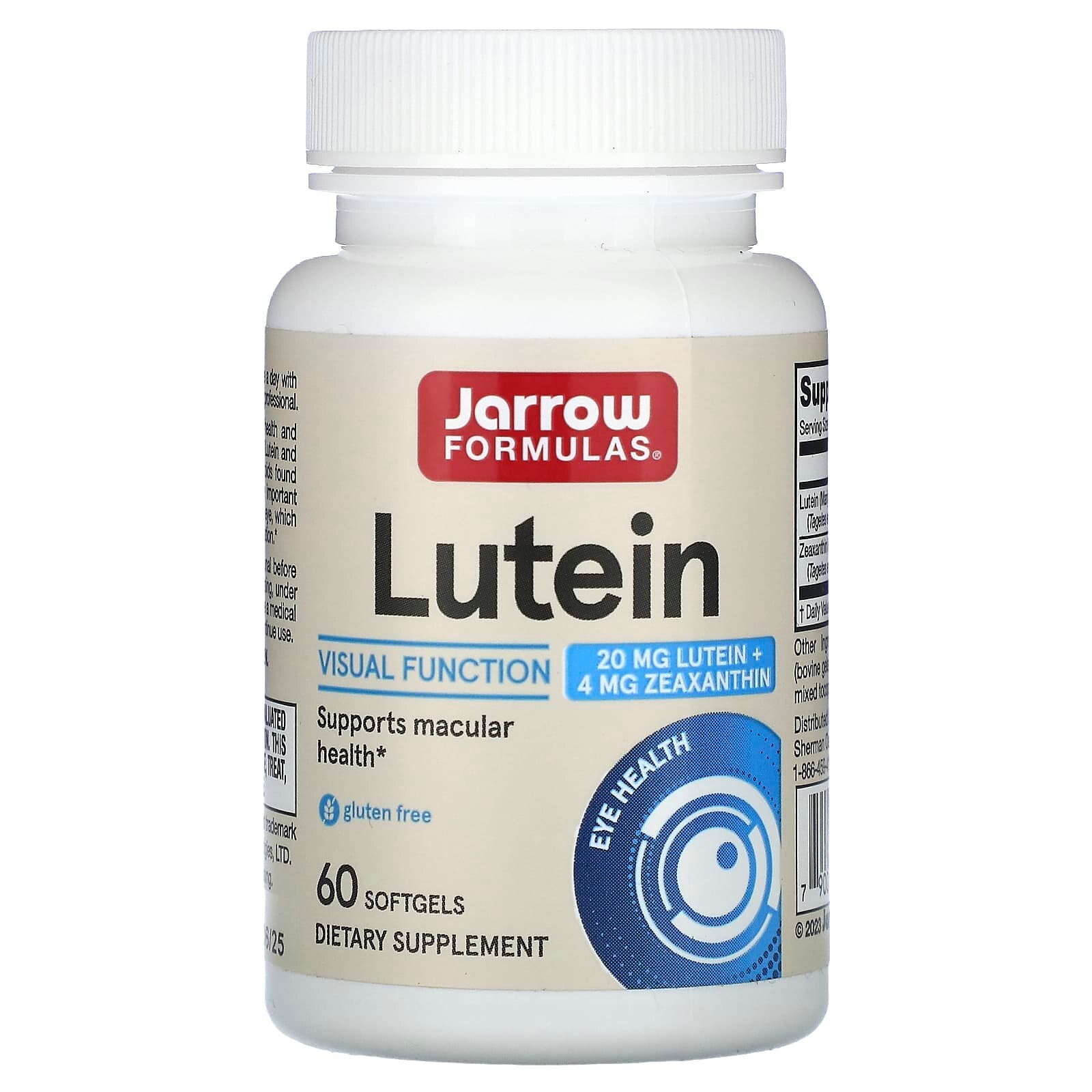 Jarrow Formula, Lutein, лютеин, здоровье ваших глаз, 20 мг, 60 капсул