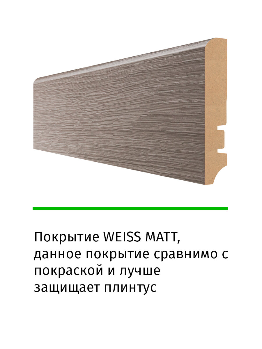 Плинтус Hannahholz AD 81402.08, МДФ, пленка белая со слоем лака, 81x16x2400мм, 8 шт.