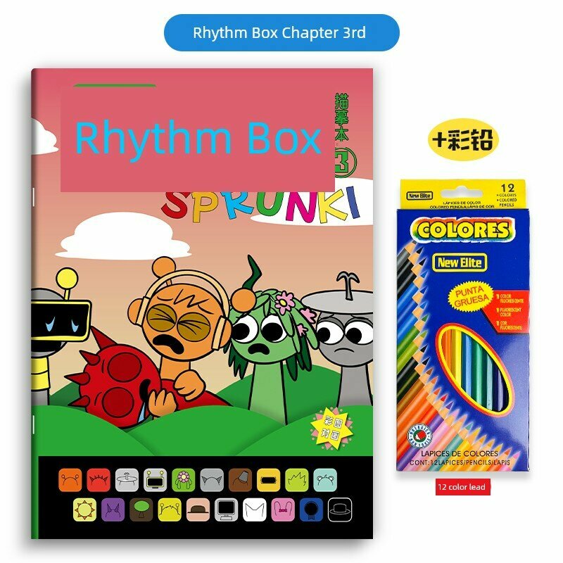Тетрадь для копирования Sprunki Rhythm Box набор 3 с цветными карандашами