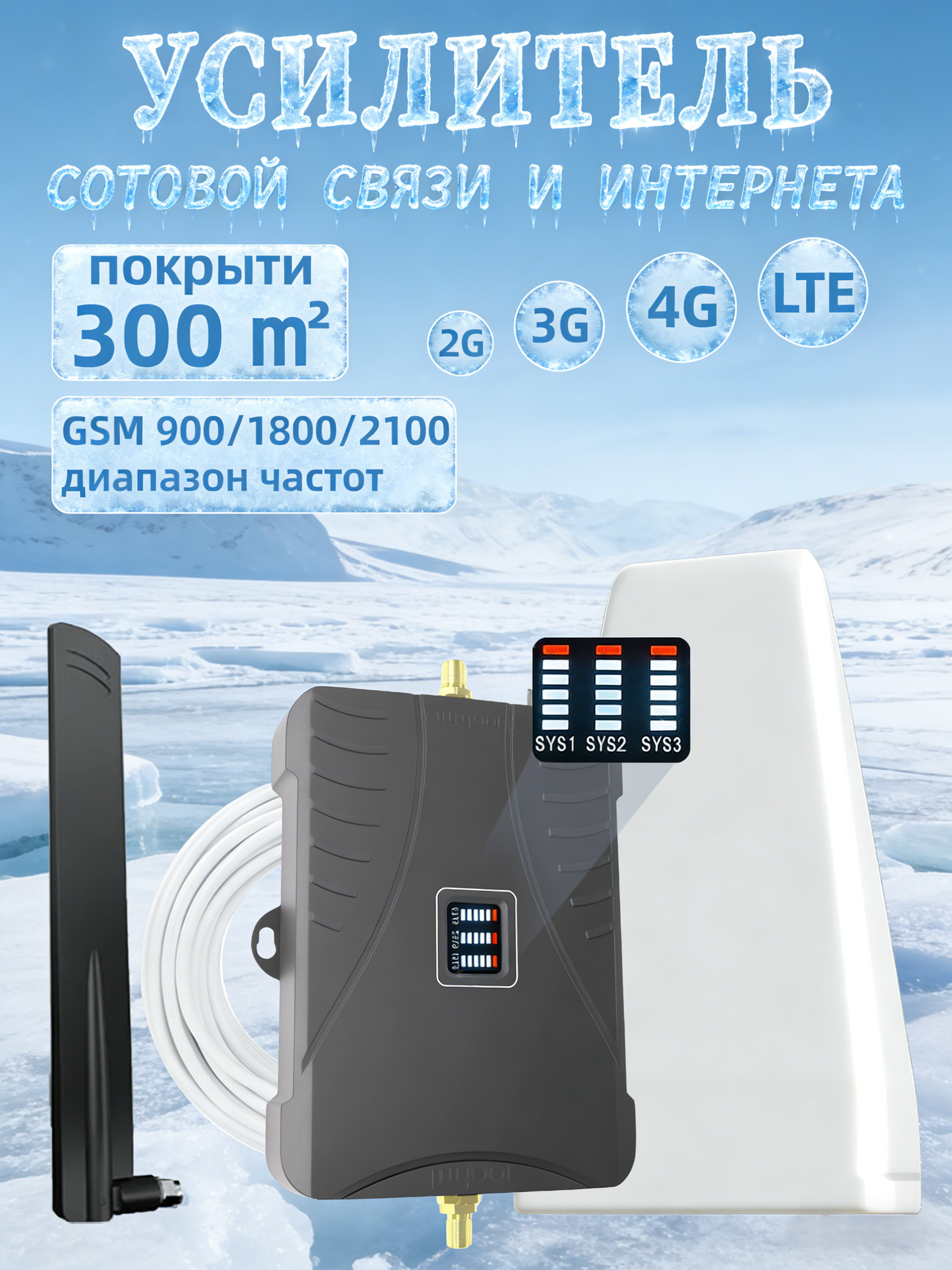 Усилитель сотовой связи-телефона 2G, 3G и 4G, 900 - 1800-2100 МГц -усилитель gsm сигнала