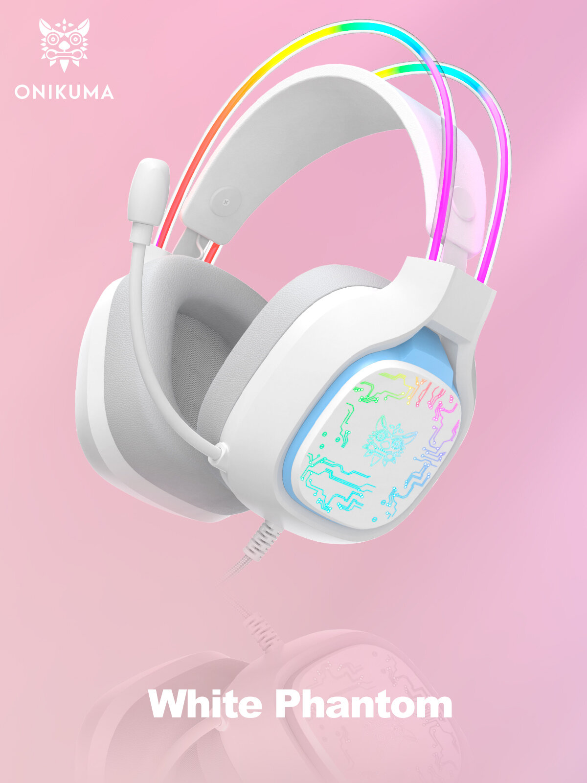 Наушники проводные Onikuma "White Phantom" белые с подсветкой