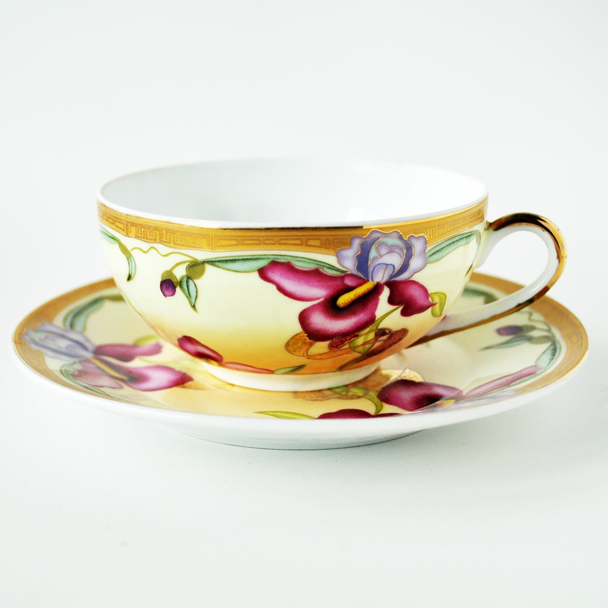 Винтажная чайная пара "Ирисы". Фарфор, деколь. Arti-M Collection Design England.