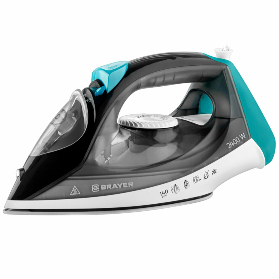 Утюг BRAYER BR4008, 2400 Вт, керамическое покрытие, автоотключение, самоочистка, антикапля, серый, 456611