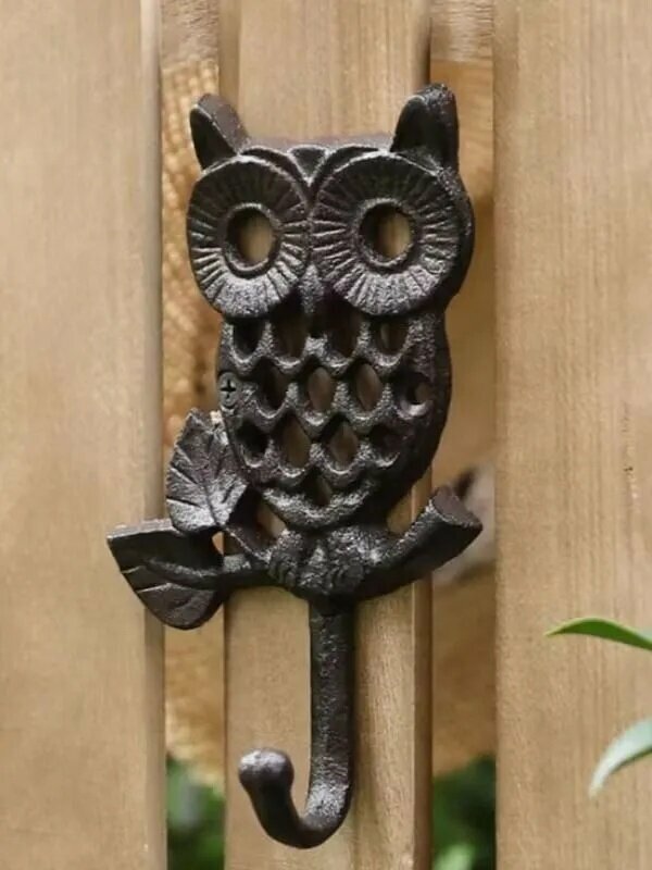 Настенный крючок сова из чугуна, винтажный декор, для одежды, ключей и садового инвентаря