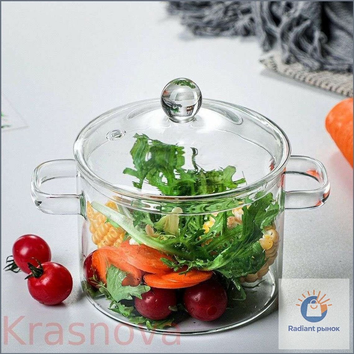 Кастрюля, Боросиликатное стекло, 2 л, 1 шт