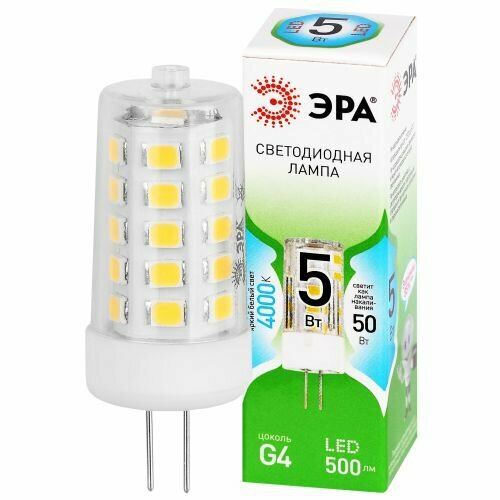Лампа светодиодная GREEN LINE LED G4-JC-5W-840-12V GL 5Вт капсульная прозрачная 4000К яркий бел. свет G4 12В Эра Б0067173