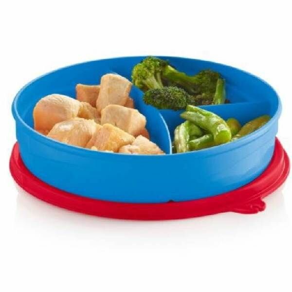 Tupperware Контейнер Малыш с отсеками 310 мл, для СВЧ, голубой с красной крышкой