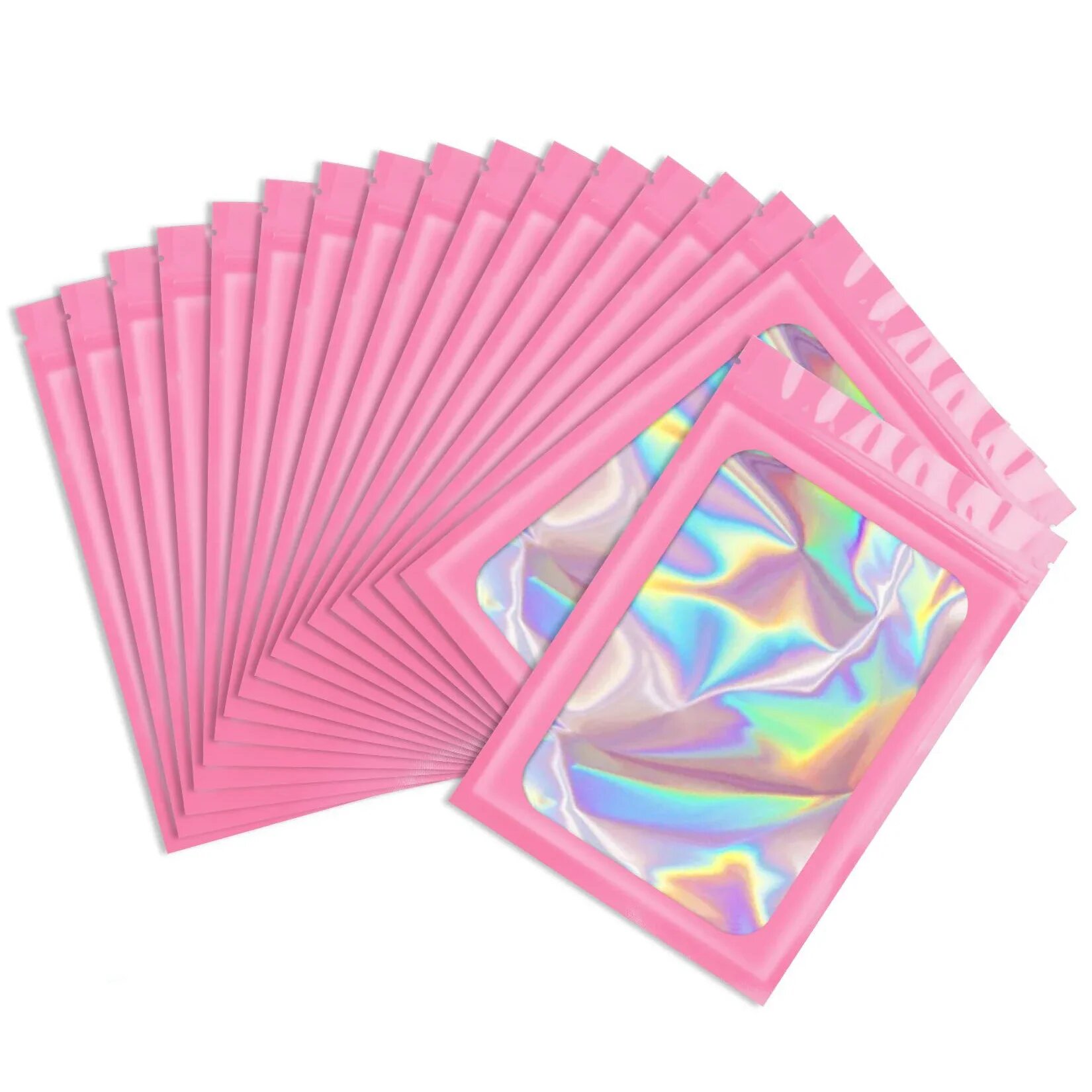 MOONBIFFY holographic ziplock bags Розовый, pink, 10pcs, 10.5x15cm