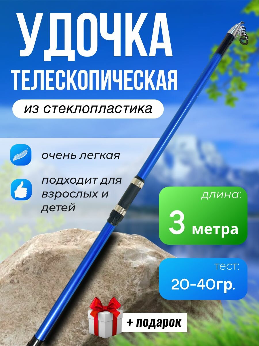 Удочка телескопическая 3м для летней рыбалки