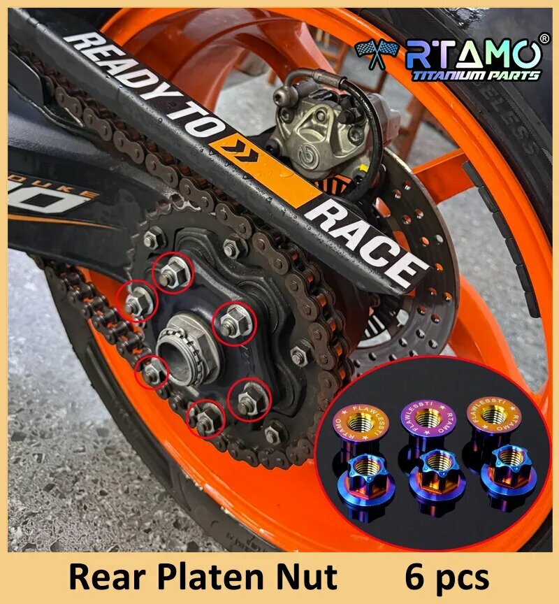 RTAMO Титановые болты Gr5 для KTM 1290 Super Duke R Rear Platen Nut, Black