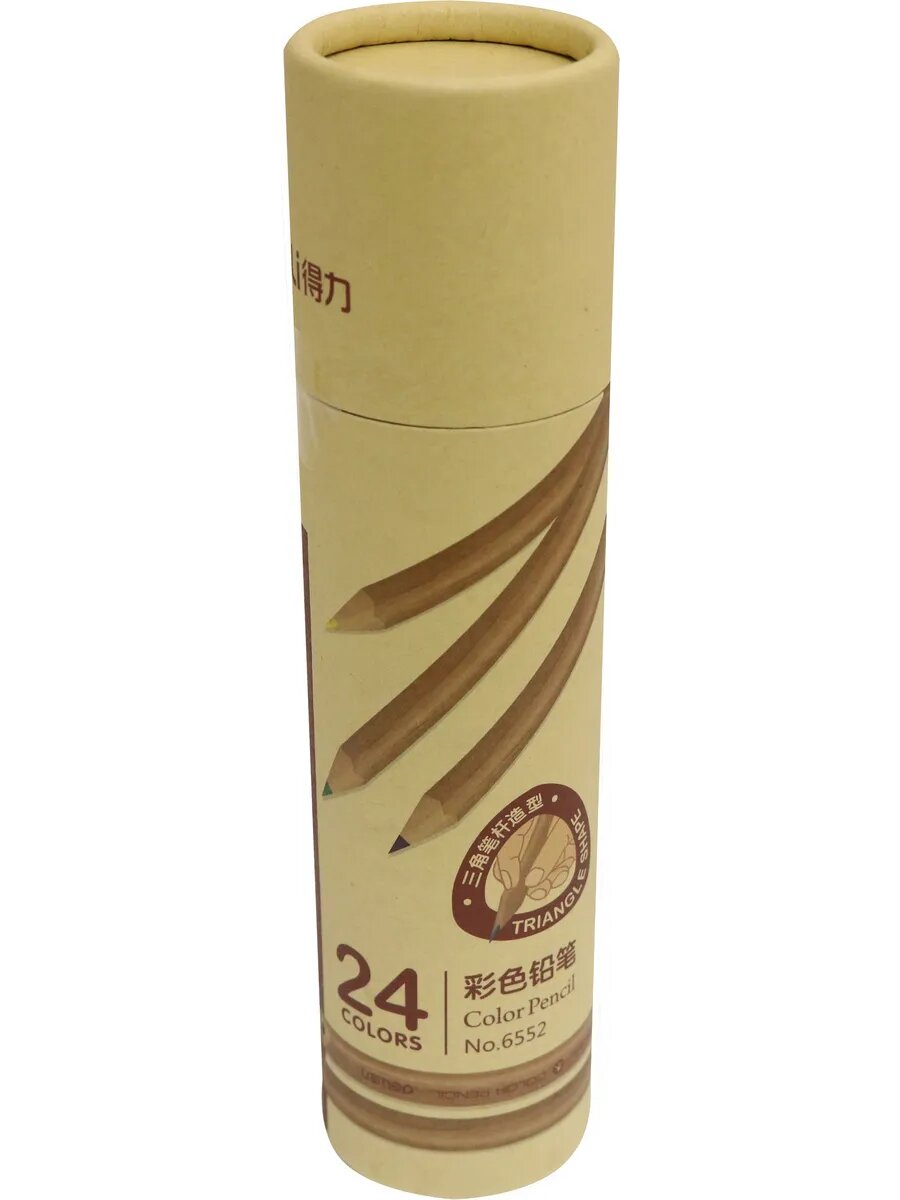 Карандаши 24 цвета, "Deli", трехгранные, картонный тубус