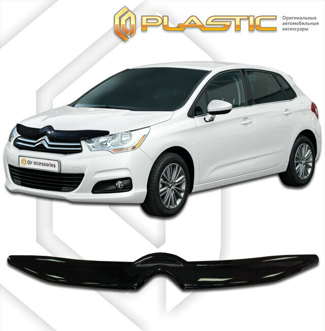 Дефлектор капота Citroen C4 хетчбэк 2011 н. в. Черный глянцевый СА Пластик