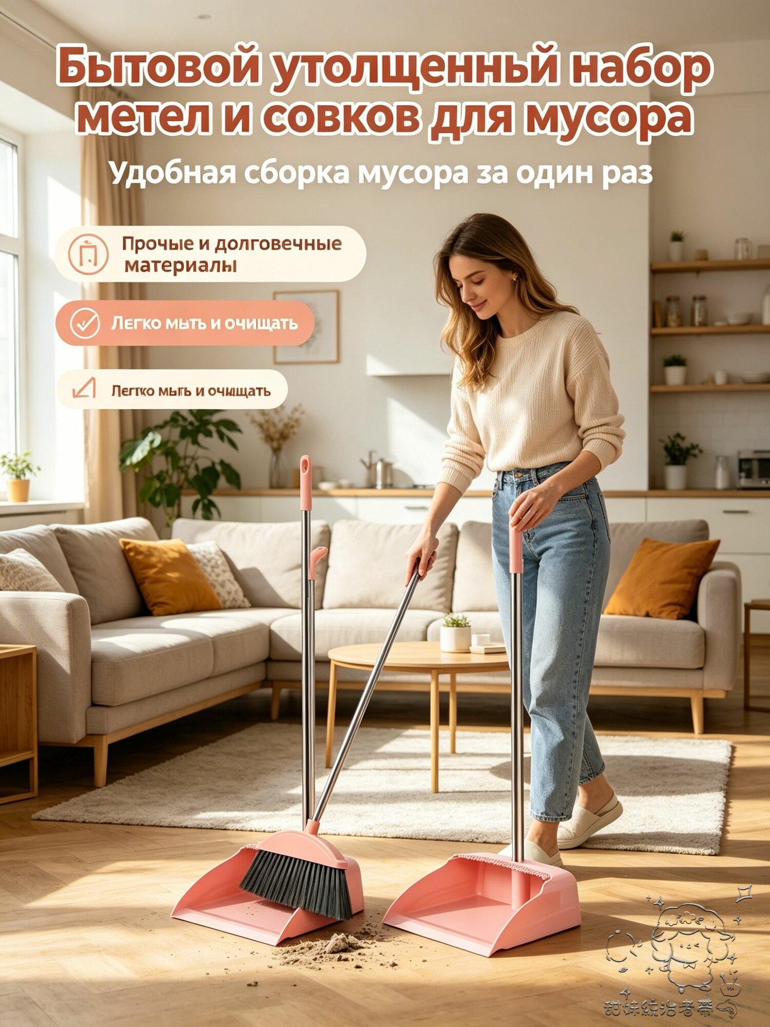 Веник для домашнего использования люкс класса, метел из колючей травы, тонкий, мягкий, прочный и долговечный.1 шт