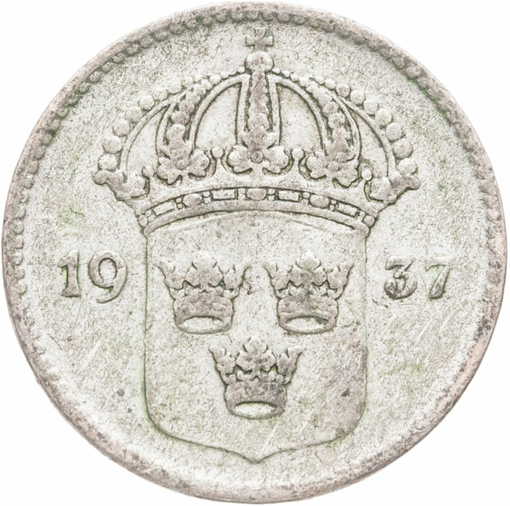 Швеция 10 эре ore 1937, Серебро 400, в сохранности VF-XF