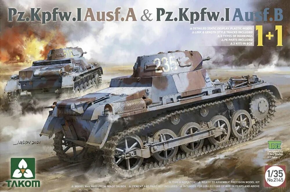 TAKOM 2145 1/35 Pz.Kpfw.I Ausf.A & Pz.Kpfw.I Ausf.B 1+1 сборная модель танка