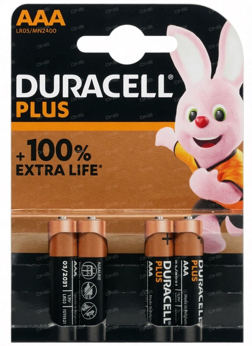 Батарейки DURACELL AAA PLUS (LR03), 4 шт, (4 шт. в блистере)